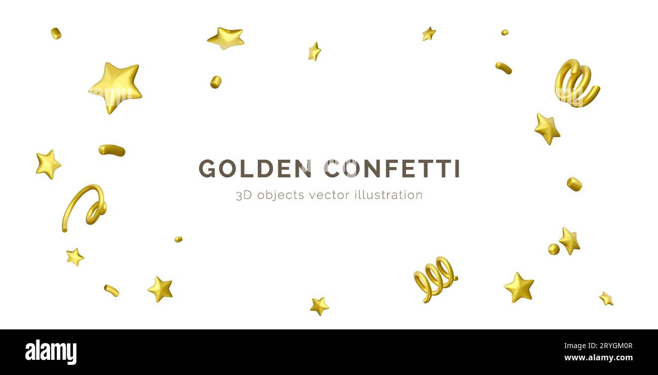 Golden confetti. Festive background. 3D confetti template isolated on white background. Vector ...