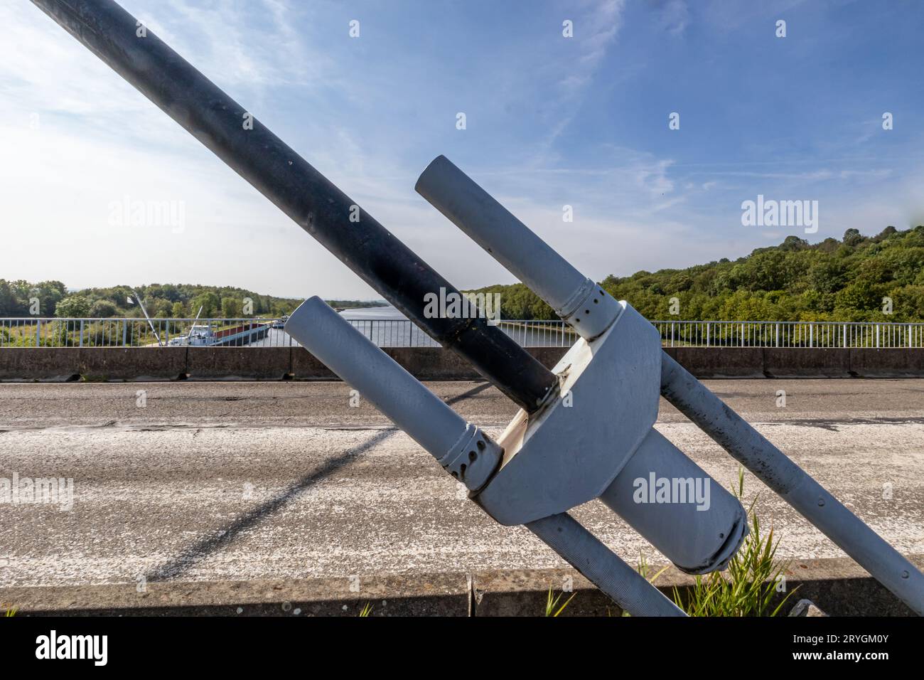 Closeup of huge metal steel anchor of tension cable of Lanaye cable ...