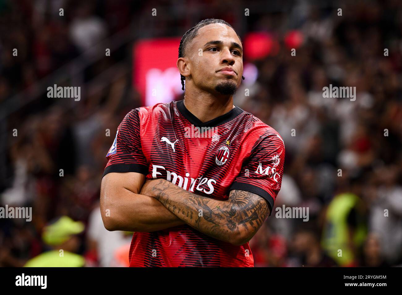 Noah Okafor of AC Milan celebrates after scoring a goal during the ...
