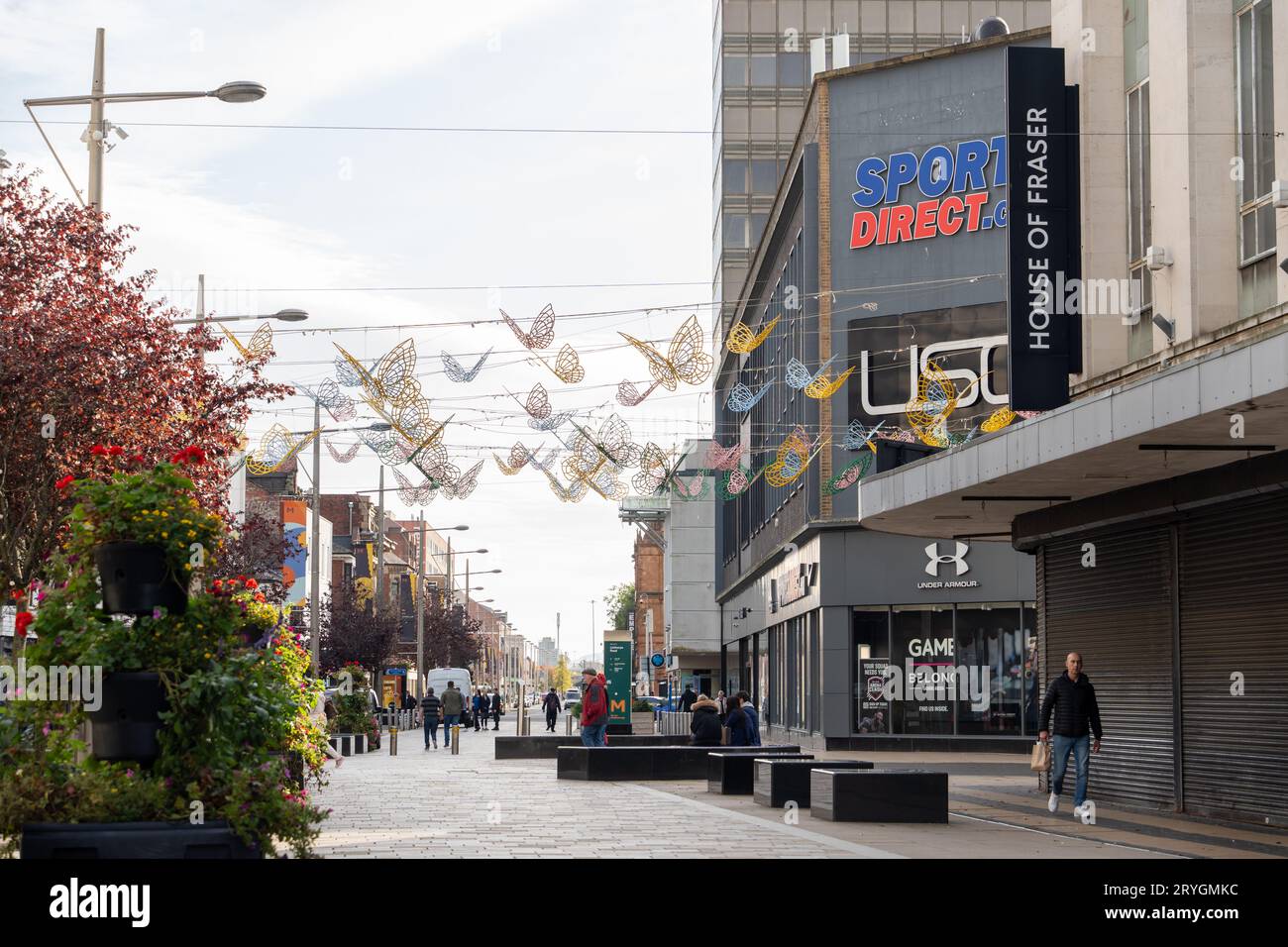 A view of the main retail area of the town of Middlesbrough, UK, on ...