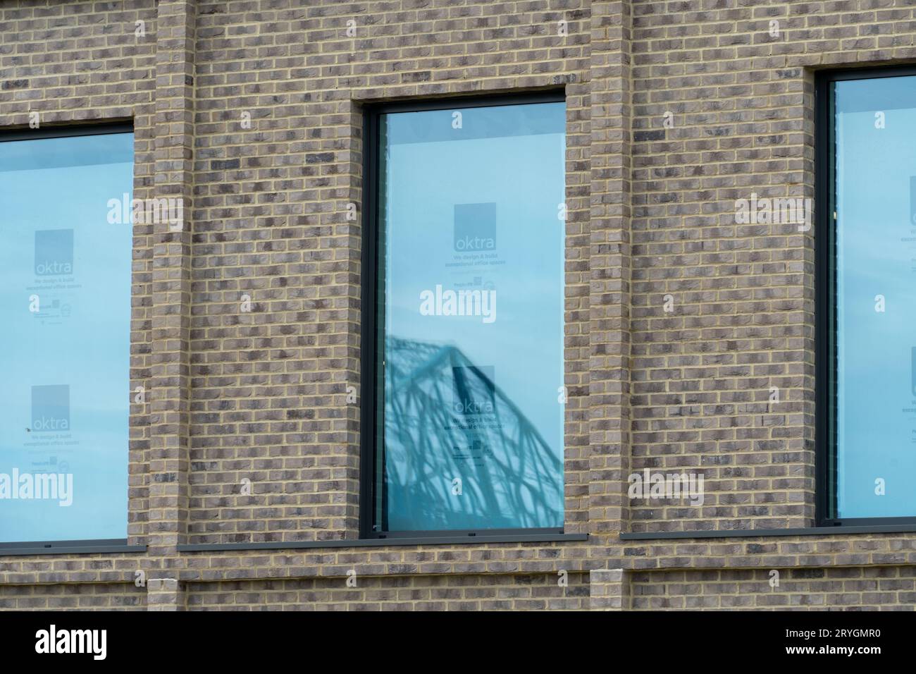 Reflection of the Middlesbrough Transporter Bridge in a window of a ...