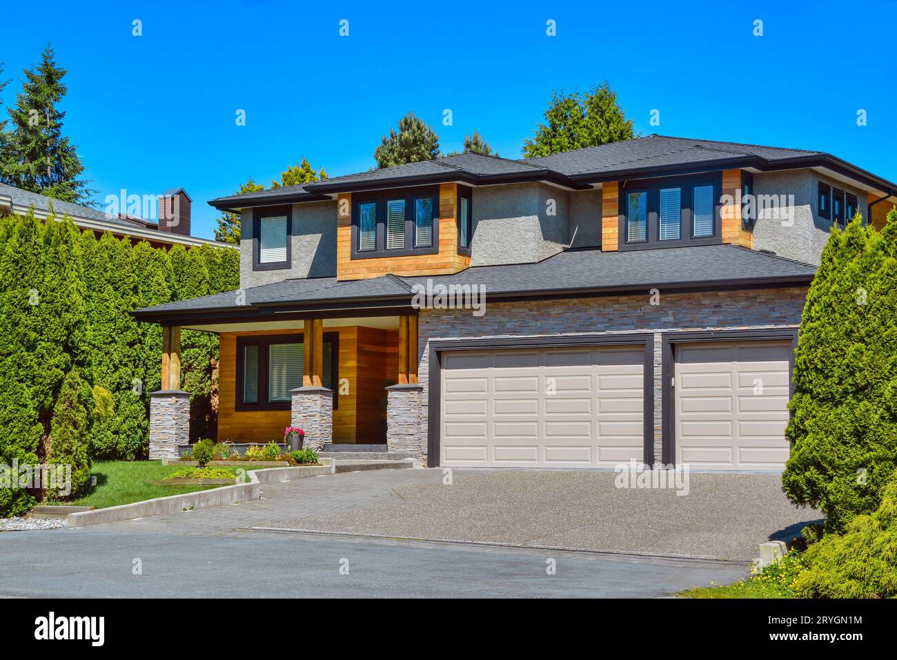 Suburban House New Beautiful Suburban House Blue Sky Stock Photo
