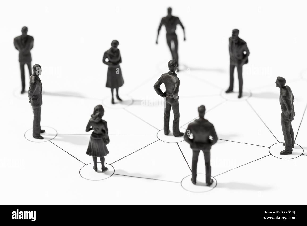 Group of Linked people figurines. Members connected with each other ...