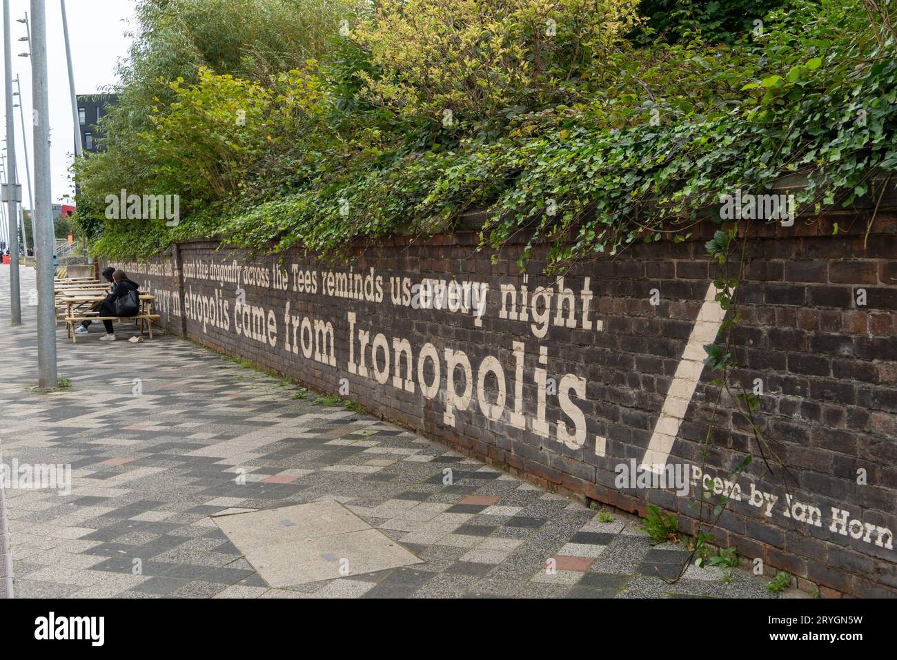 The poem, Ironopolis by Ian Horn, on a wall on Dock Street in the town ...