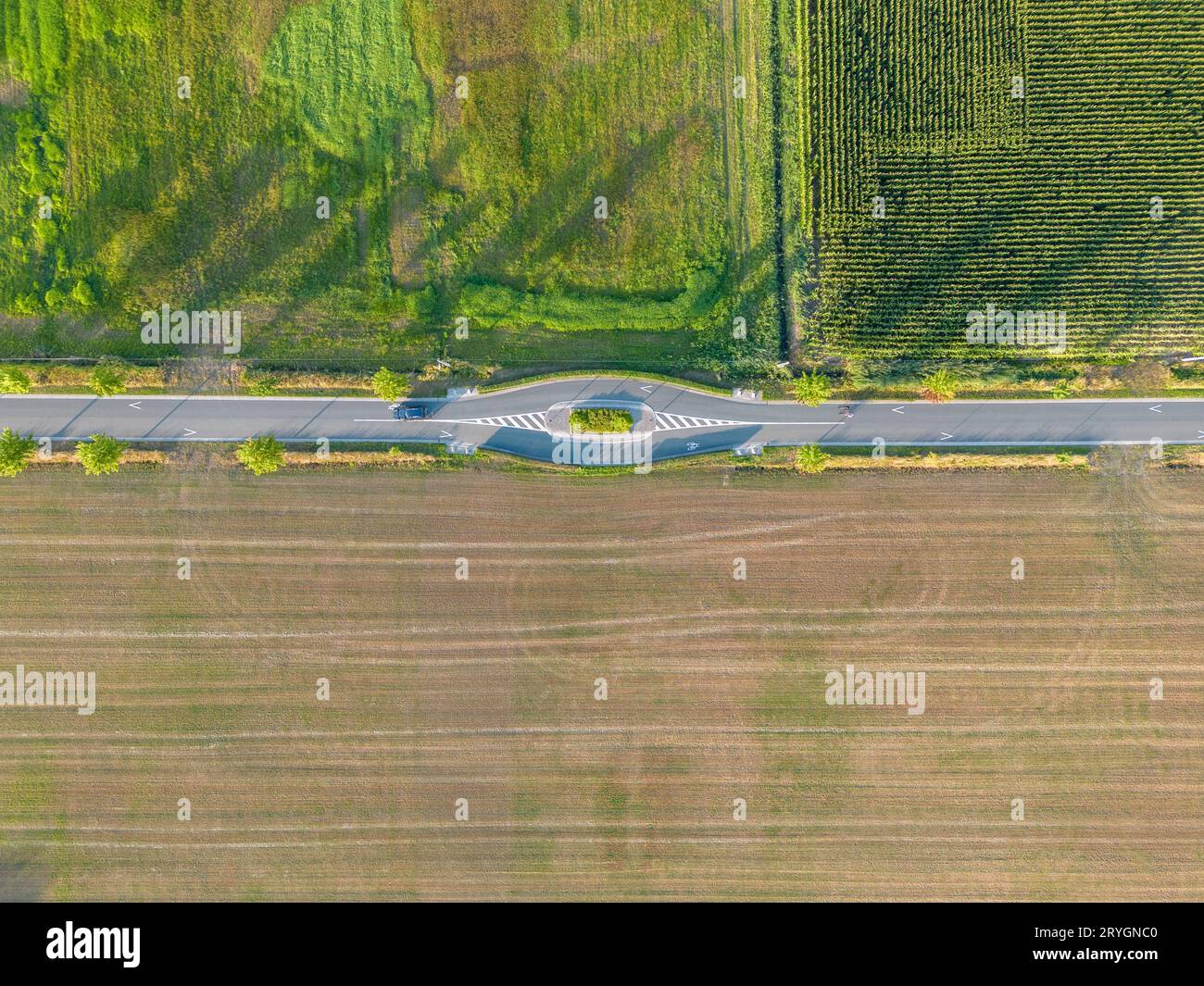 Panoramic top view parts of different agricultural fields.Yellow-green ...
