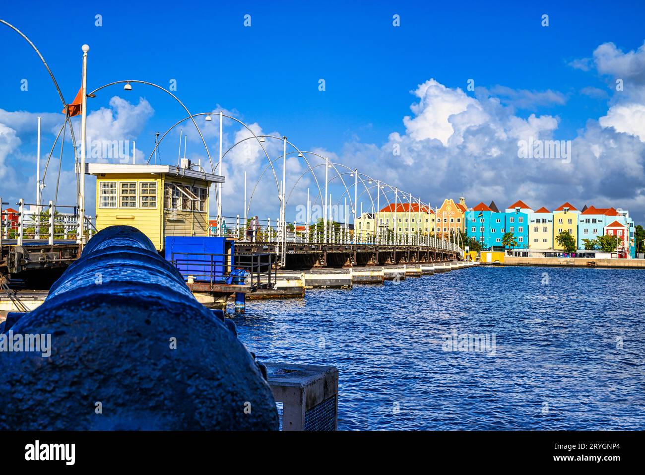 A view of the Queen Emma Bridge, a distinctive pontoon bridge in ...
