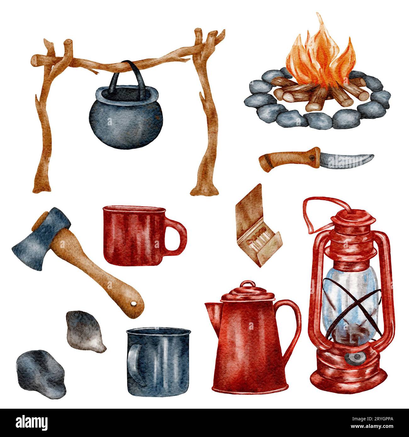 Watercolor Camping clipart. Hand drawn wild camping illustration ...