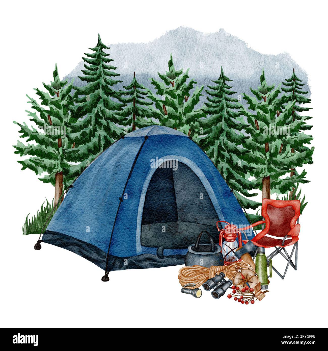 Camping clipart. Hand drawn wild camping illustration. Forest, hiking ...