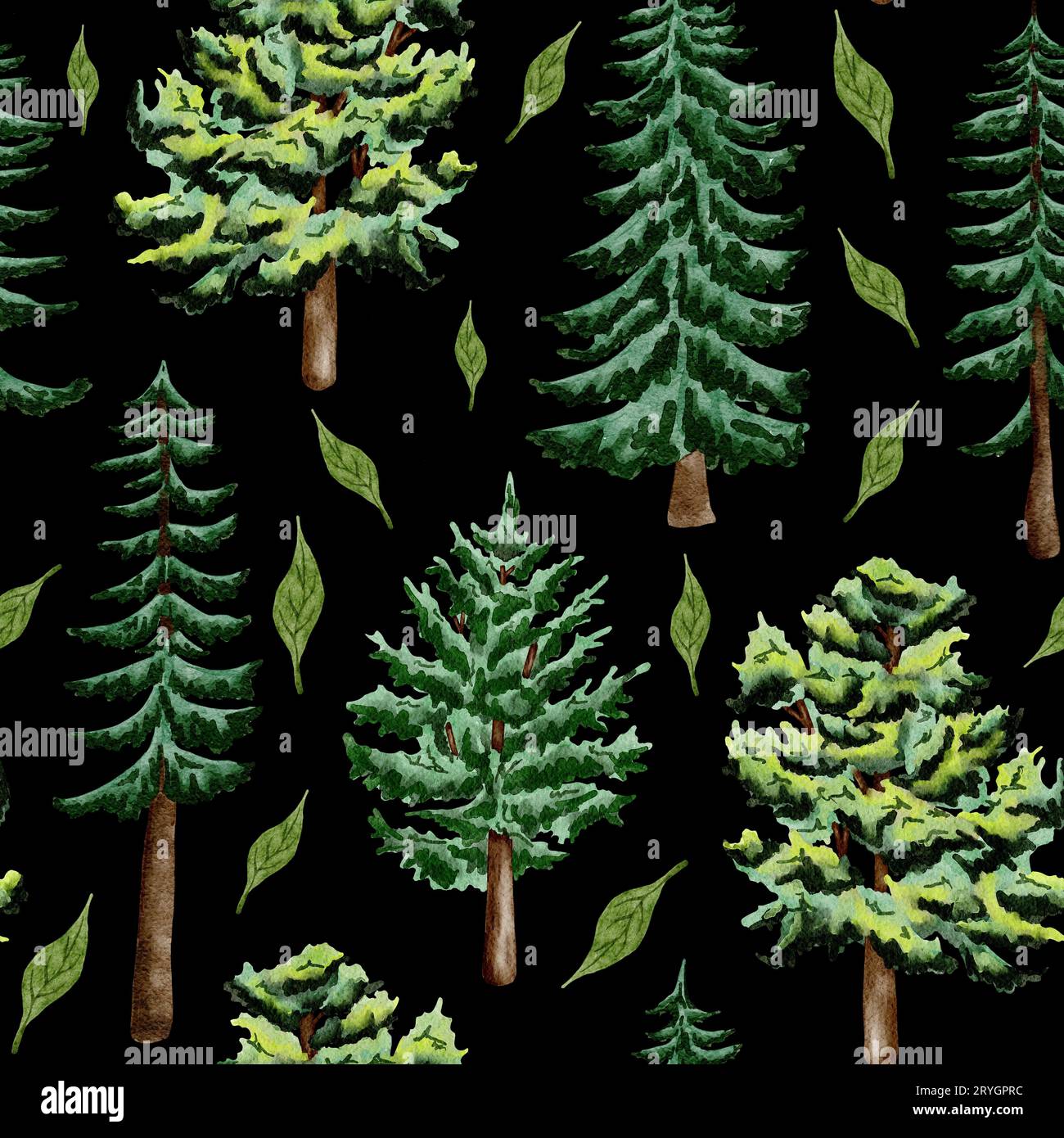 Forest watercolor tree. Camping seamless pattern. hand drawn ...