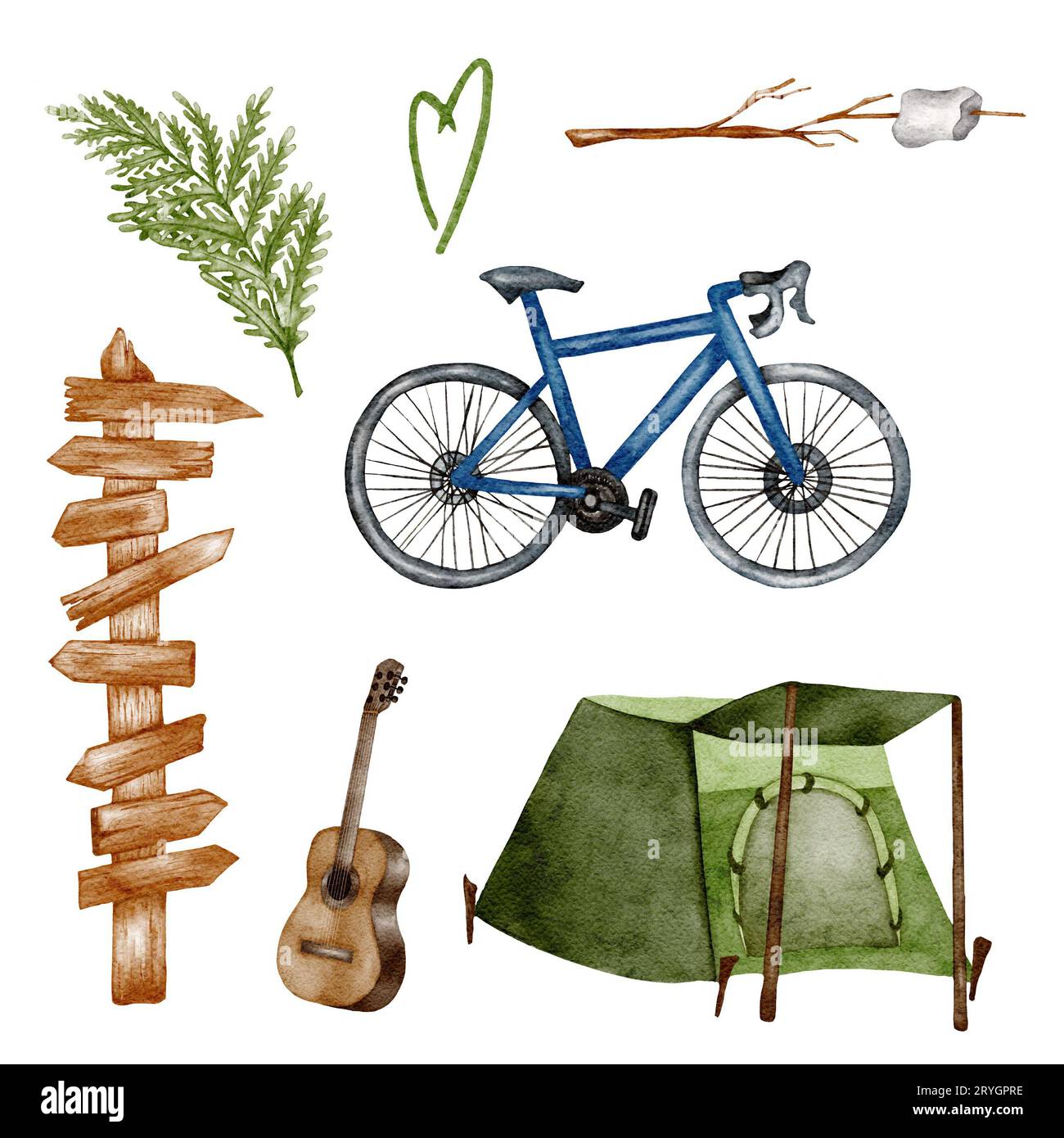 Watercolor Camping clipart. Hand drawn wild camping illustration ...