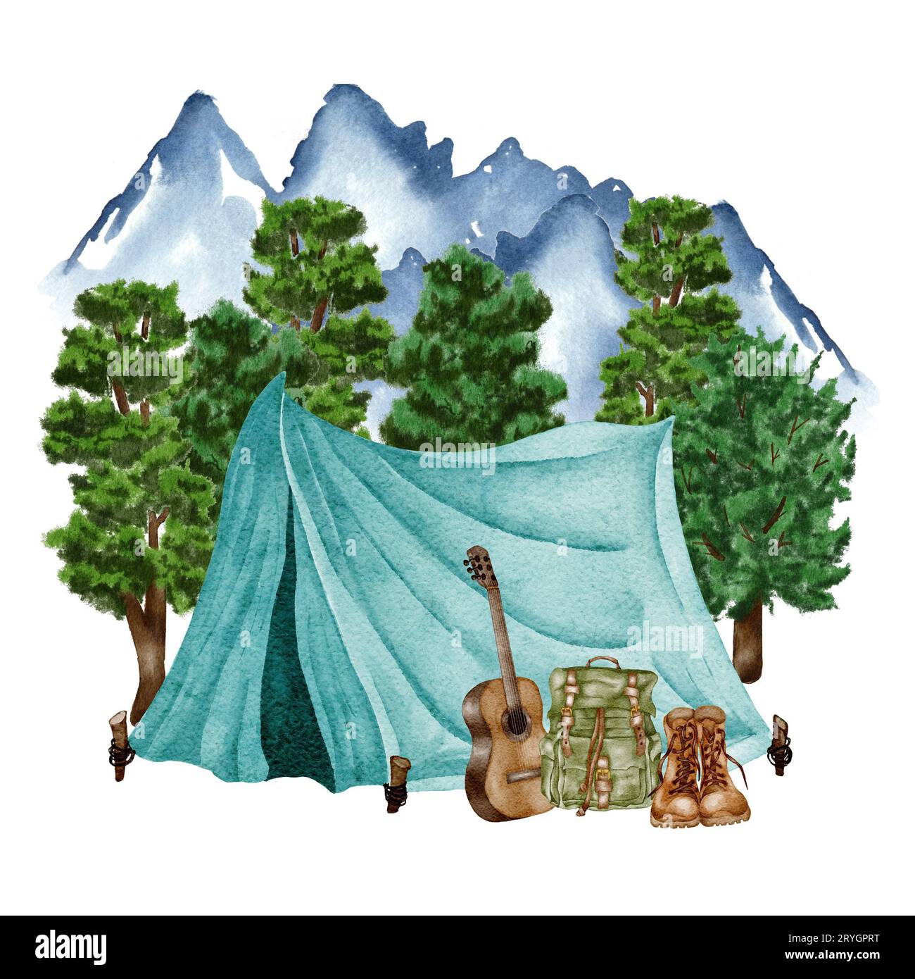 Camping clipart. Hand drawn wild camping illustration. Forest, hiking ...
