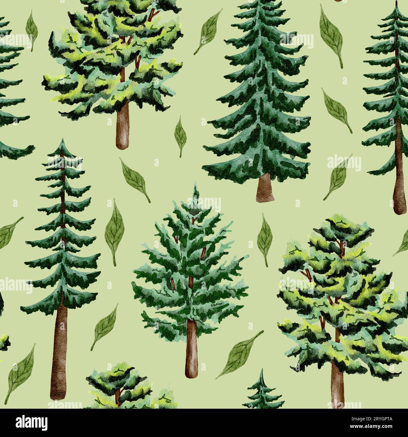 Forest watercolor tree. Camping seamless pattern. hand drawn ...