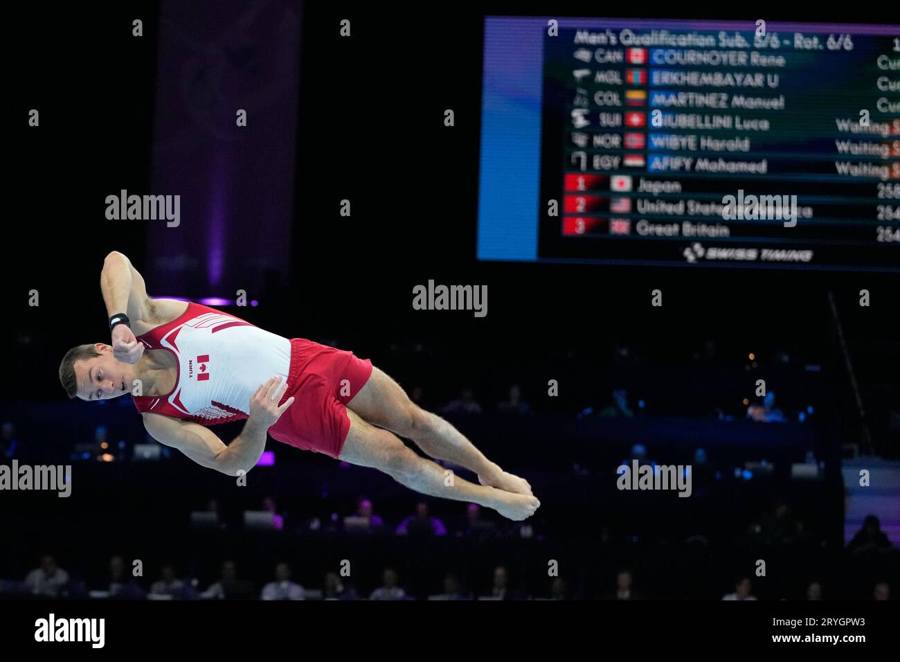 Canada's Rene Cournoyer competes on the floor exercise during Men's ...