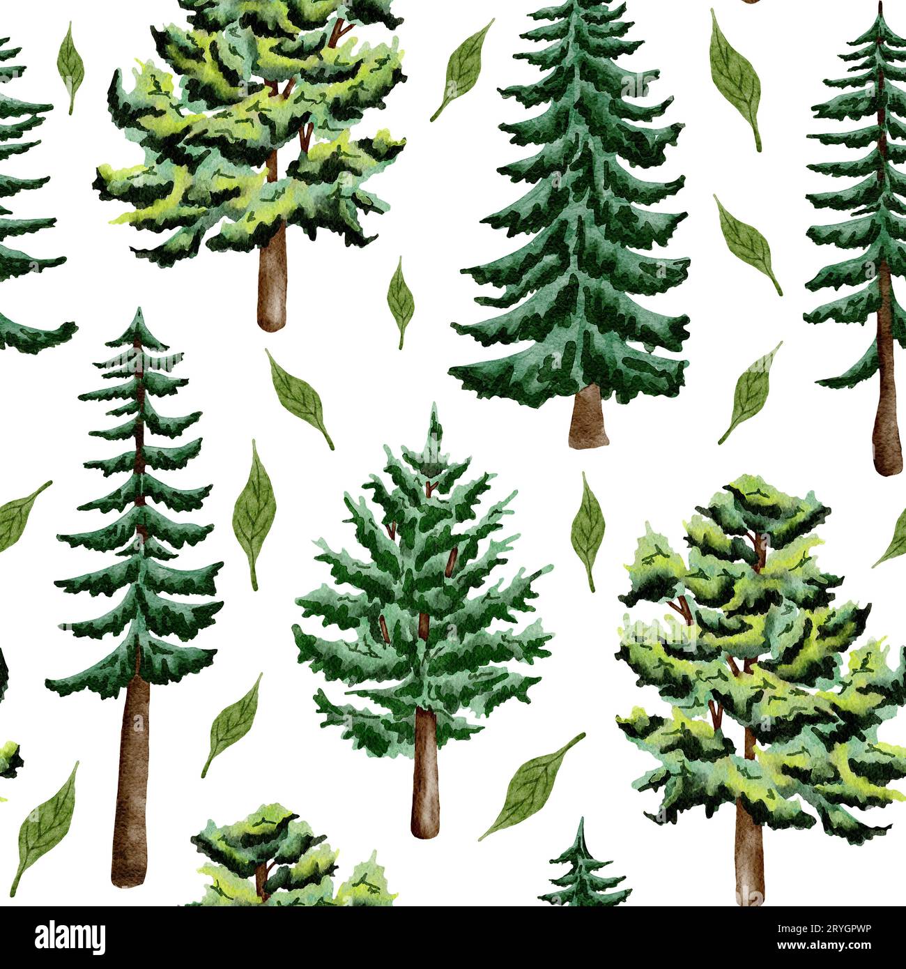 Forest watercolor tree. Camping seamless pattern. hand drawn ...