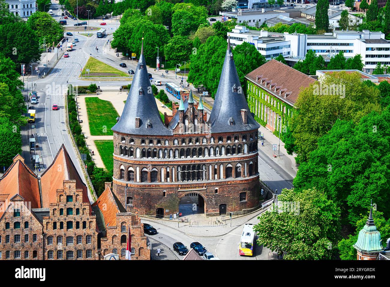 A view of the Holsten Gate in LÃ¼beck Stock Photo - Alamy
