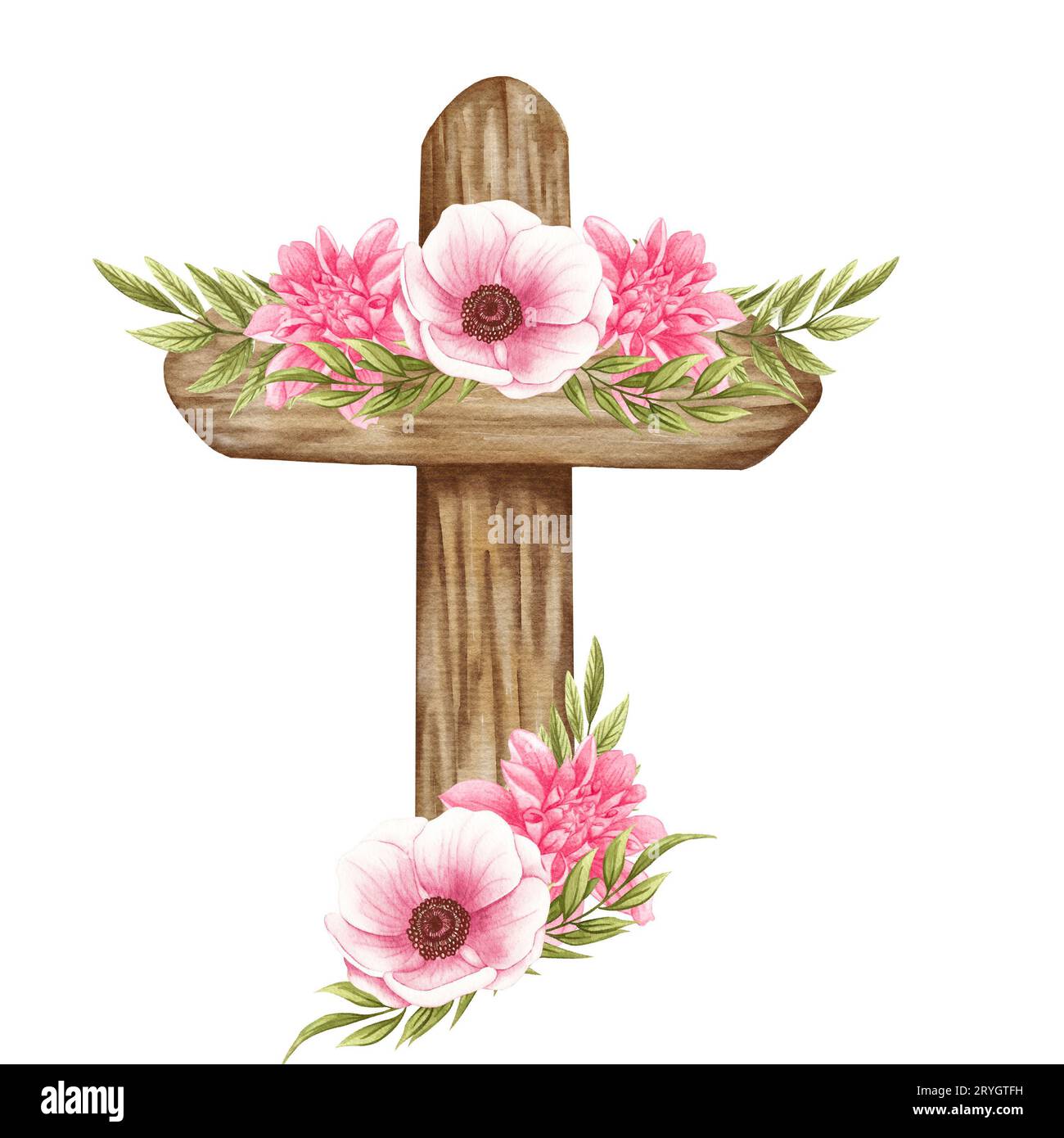 Pink floral cross. Easter illustration. Watercolor Wedding Cross ...