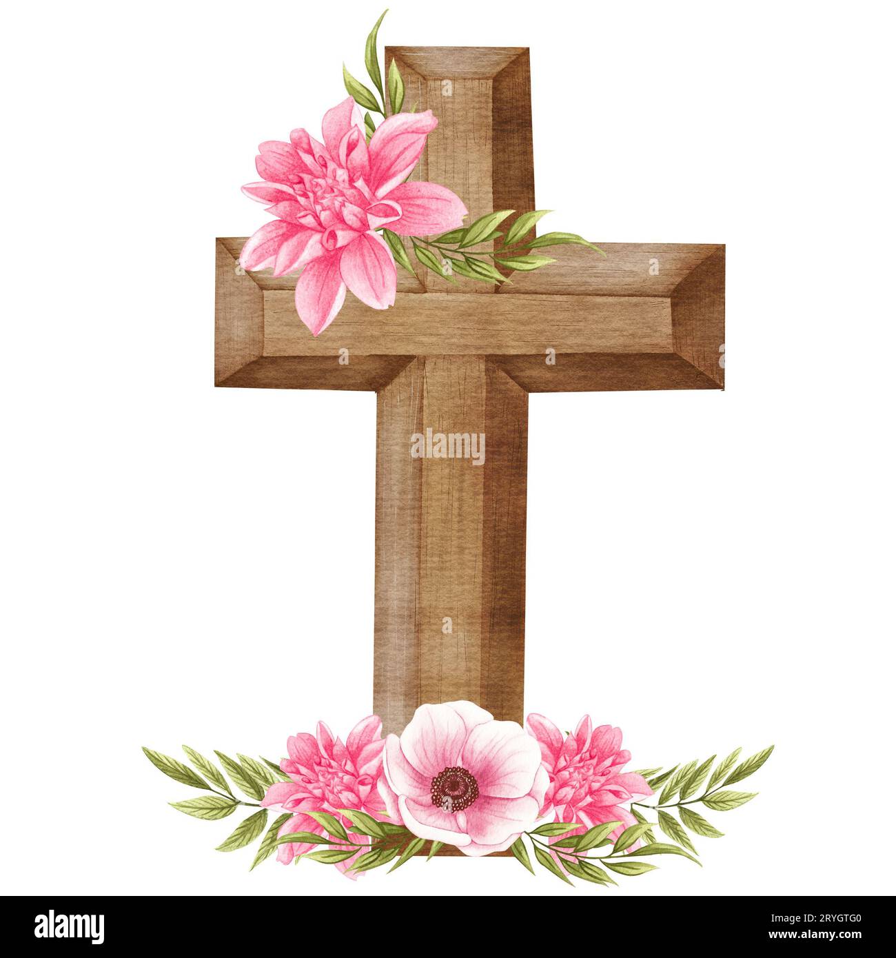 Pink floral cross. Easter illustration. Watercolor Wedding Cross ...