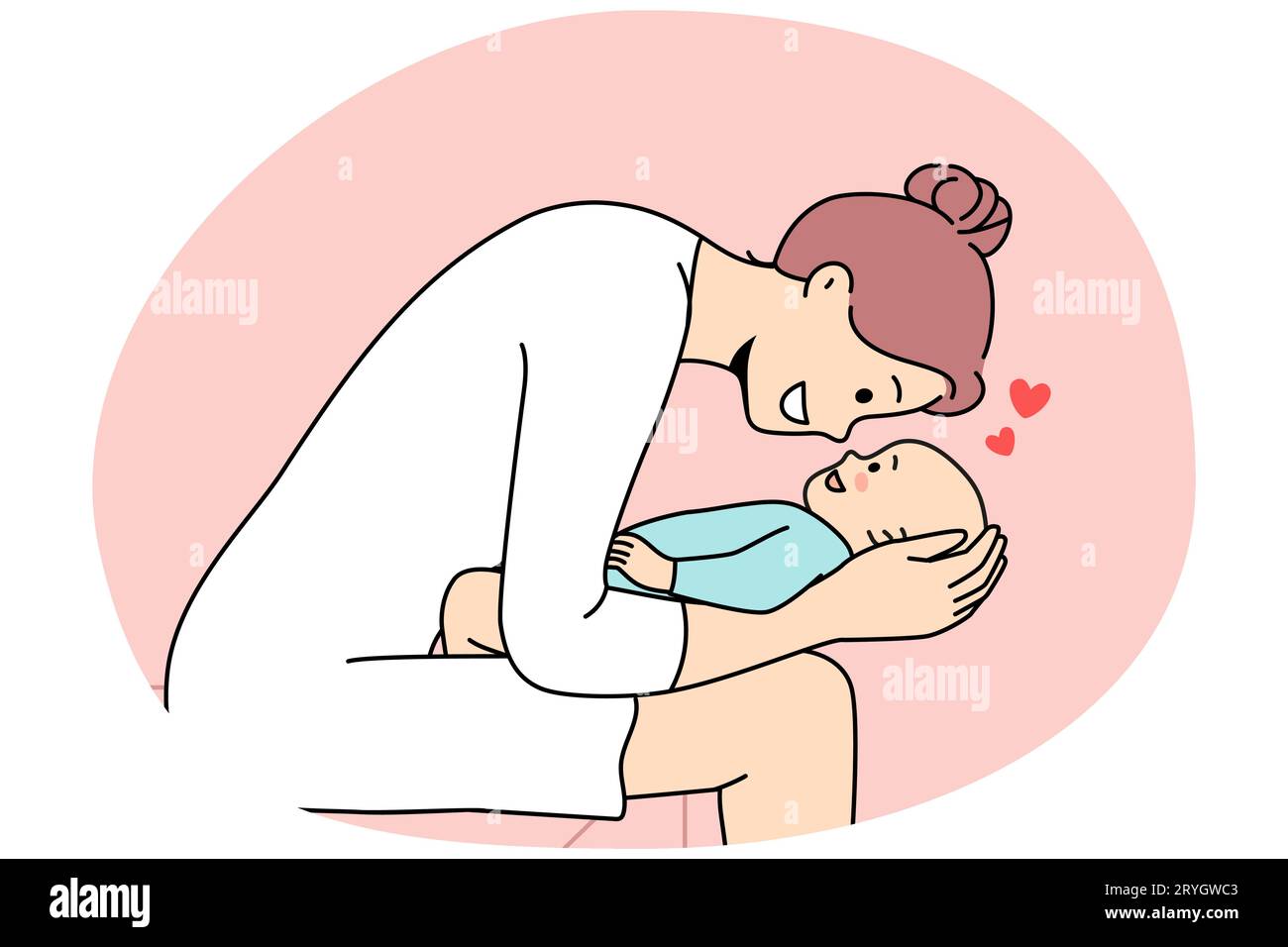 Happy loving young mother playing with newborn baby. Smiling caring mom ...