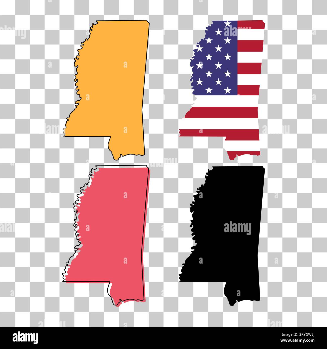 Set of Mississippi map, united states of america. Flat concept icon ...