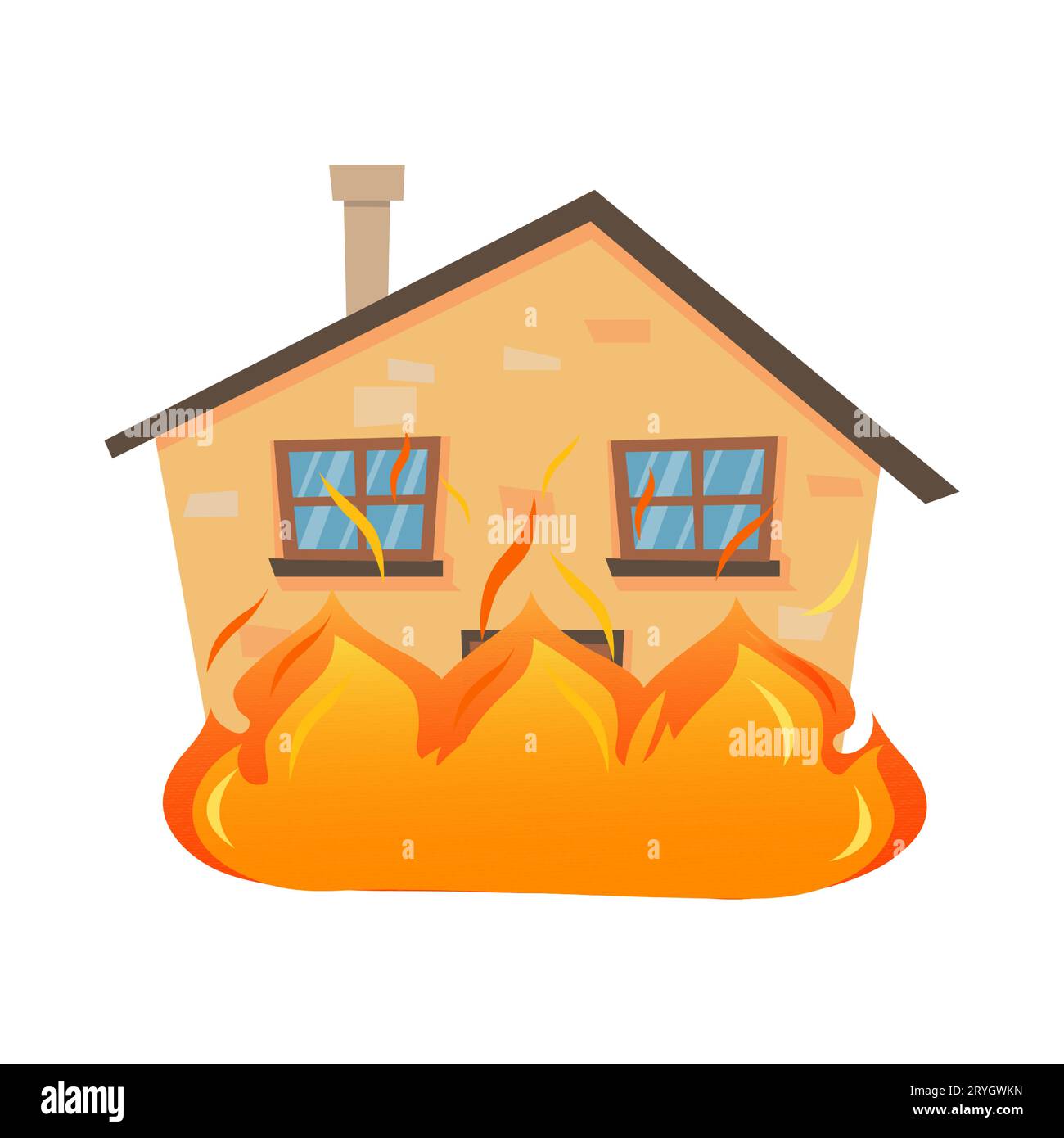 Beautiful house being damaged on fire.Natural disaster insurance scene ...