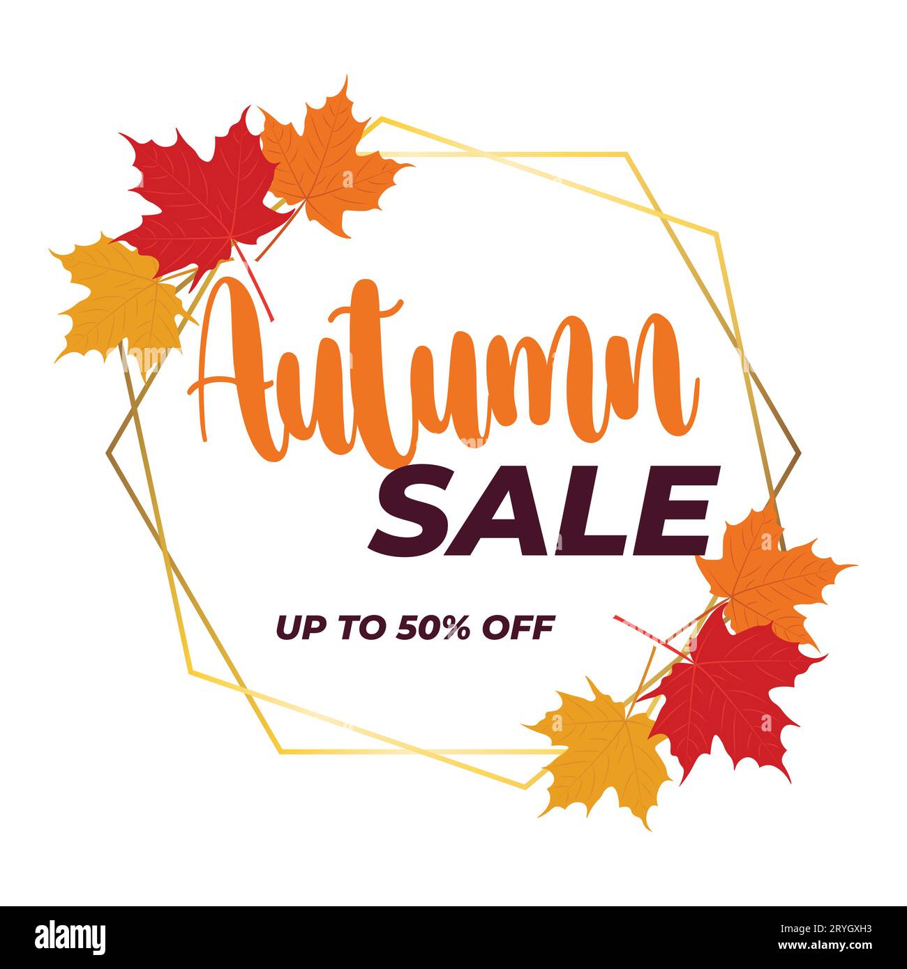 Autumn Sale banner template with bright autumn leaves, golden circles ...