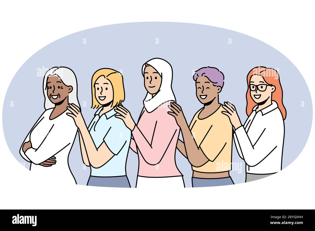 Group of smiling multiracial women stand together showing unity and ...