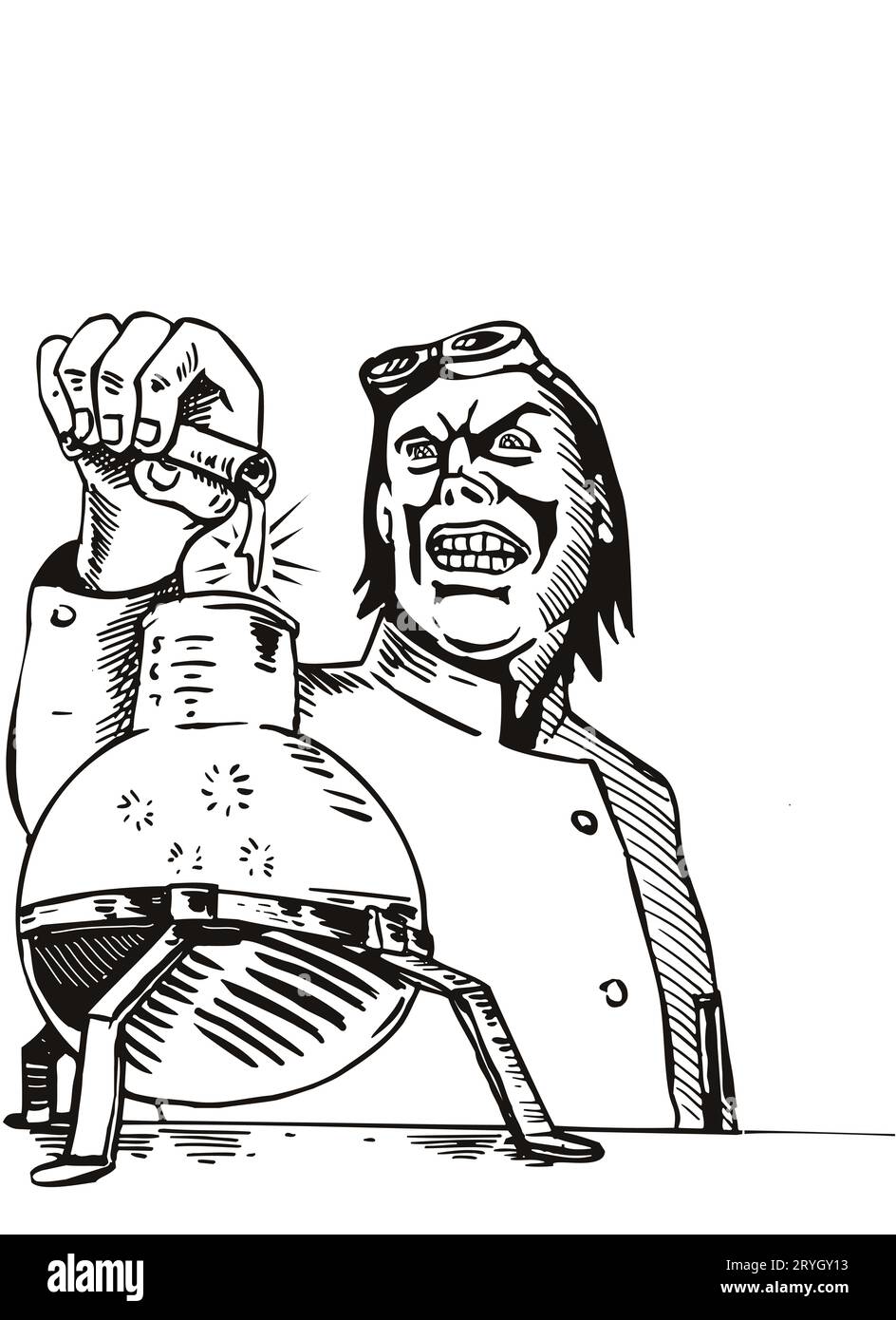 Mad Scientist Pouring Formula from Test Tube to Beaker in Lab Retro ...