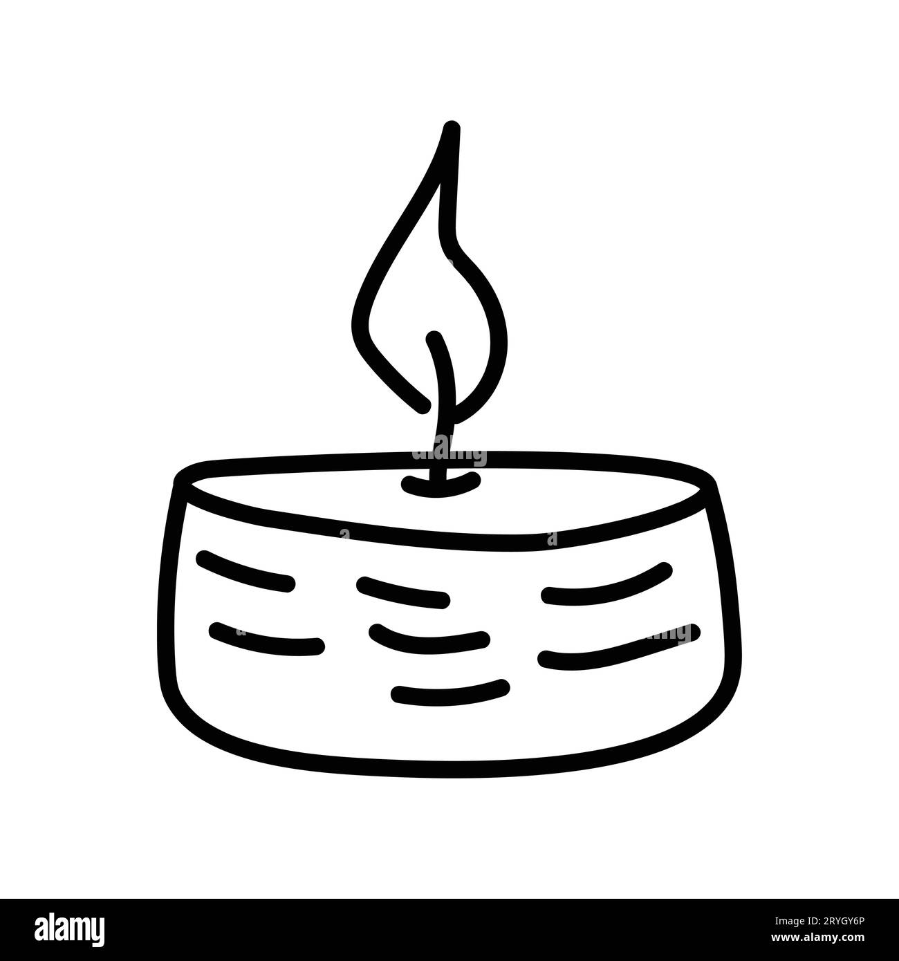 Burning tea light candle isolated on white background. Vector hand ...