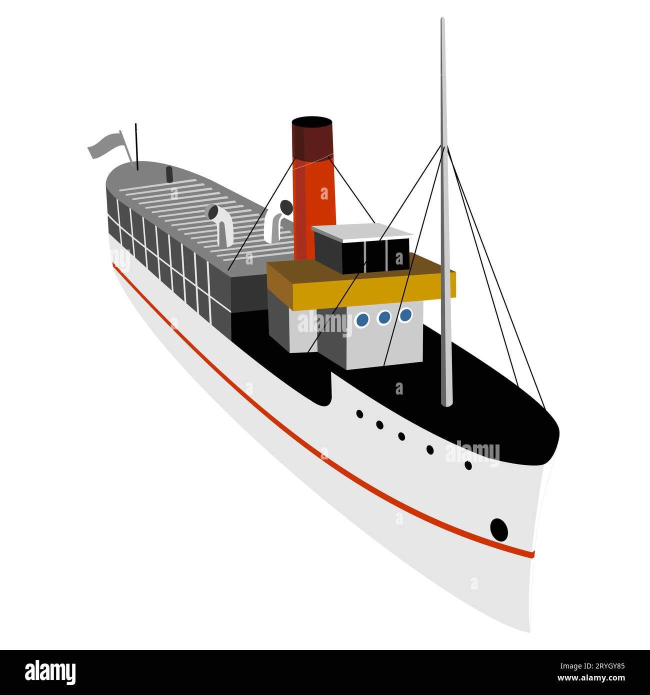 Twin Screw Steamer Steamship Boat Viewed from High Angle Isolated Retro ...
