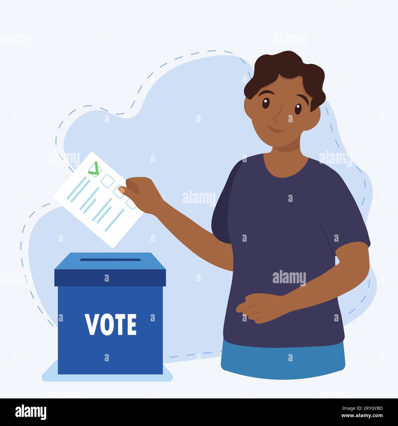 Black young man putting vote into the ballot box. Election concept ...