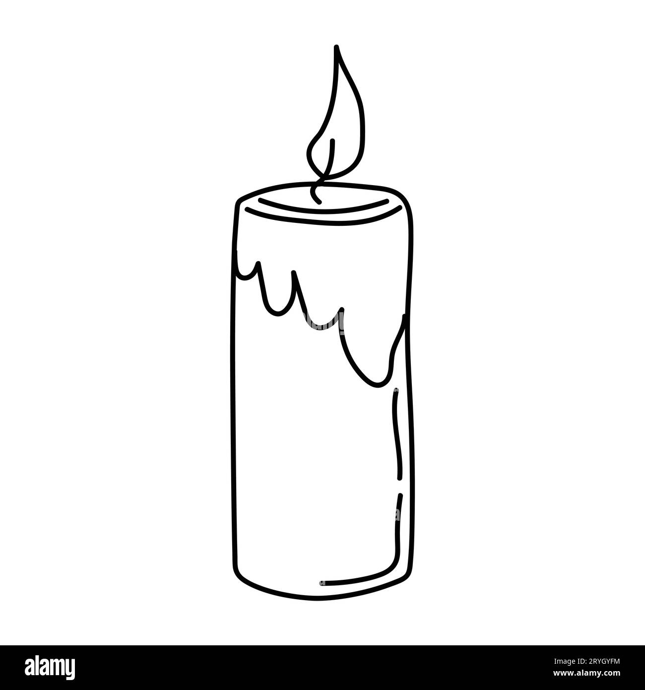 Burning Candle Line A Paraffin Candle Melts From The Flame Retro Lighting Hand Drawn Vector