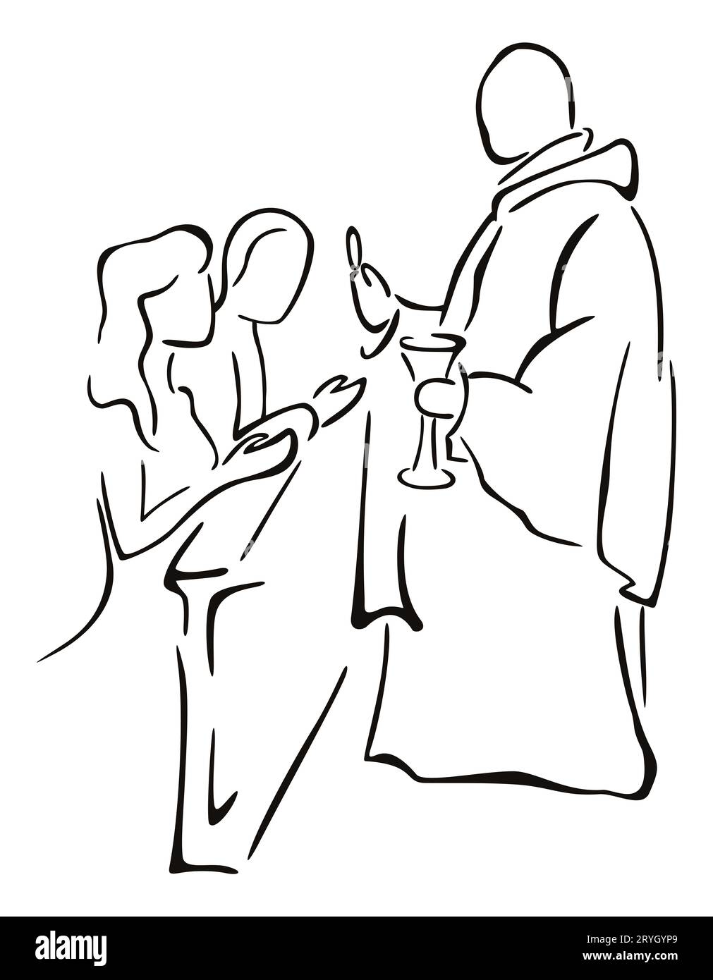 The priest gives the first communion to the kneeling faithful Stock ...