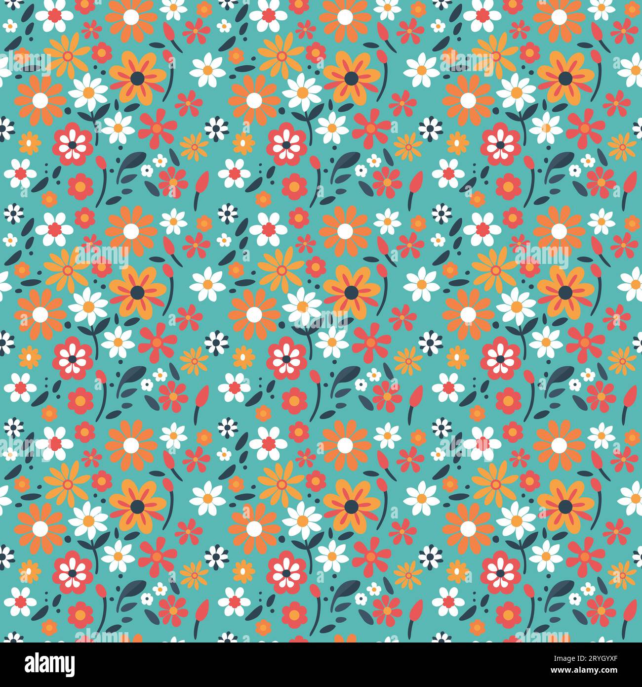 Colorful hand draw flowers seamless pattern, vector design template ...