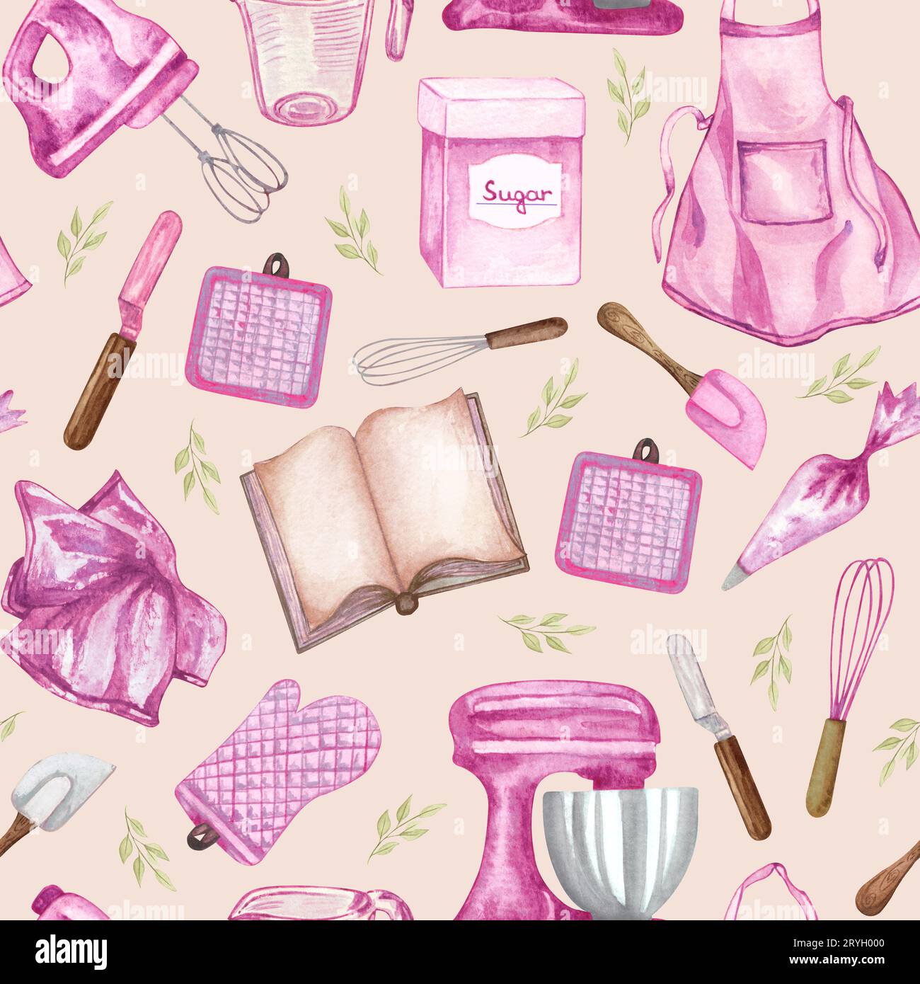 Seamless pattern with cute hand drawn dessert, tea and baking theme ...