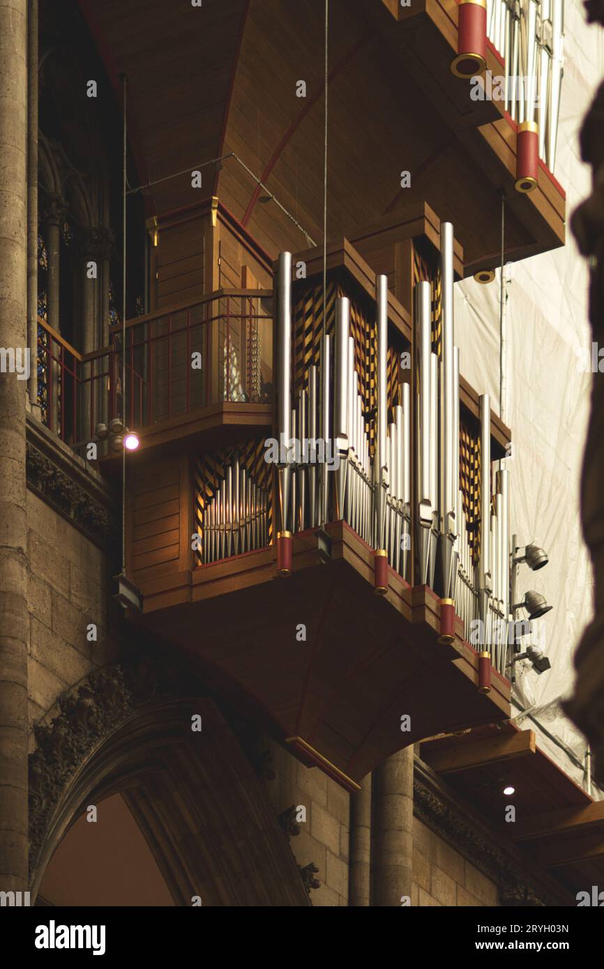 Vertical shot of a church organ in Cologne Cathedral in Cologne ...