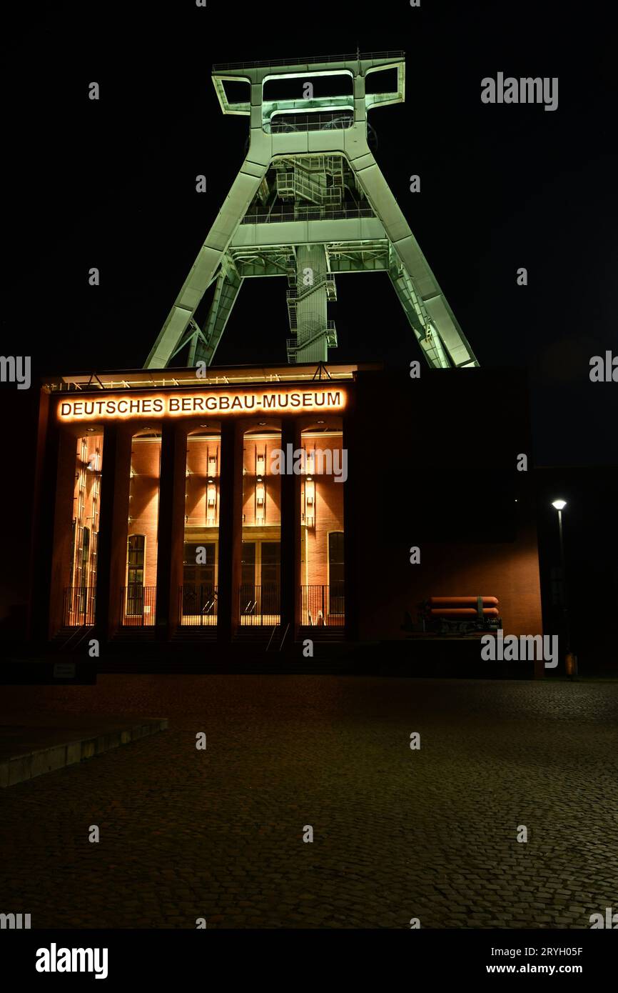 Entrance of the German Mining Museum in Bochum with an old winding ...