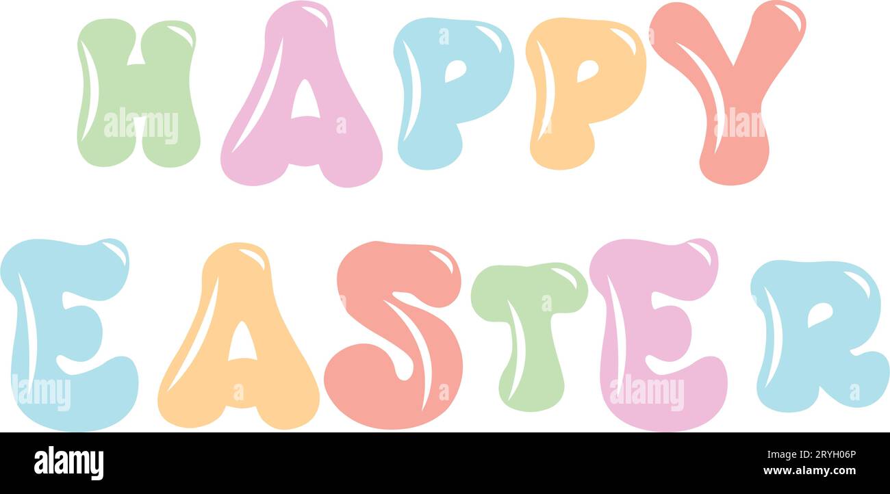 Happy Easter groovy lettering. Positive quote in handwritten retro ...