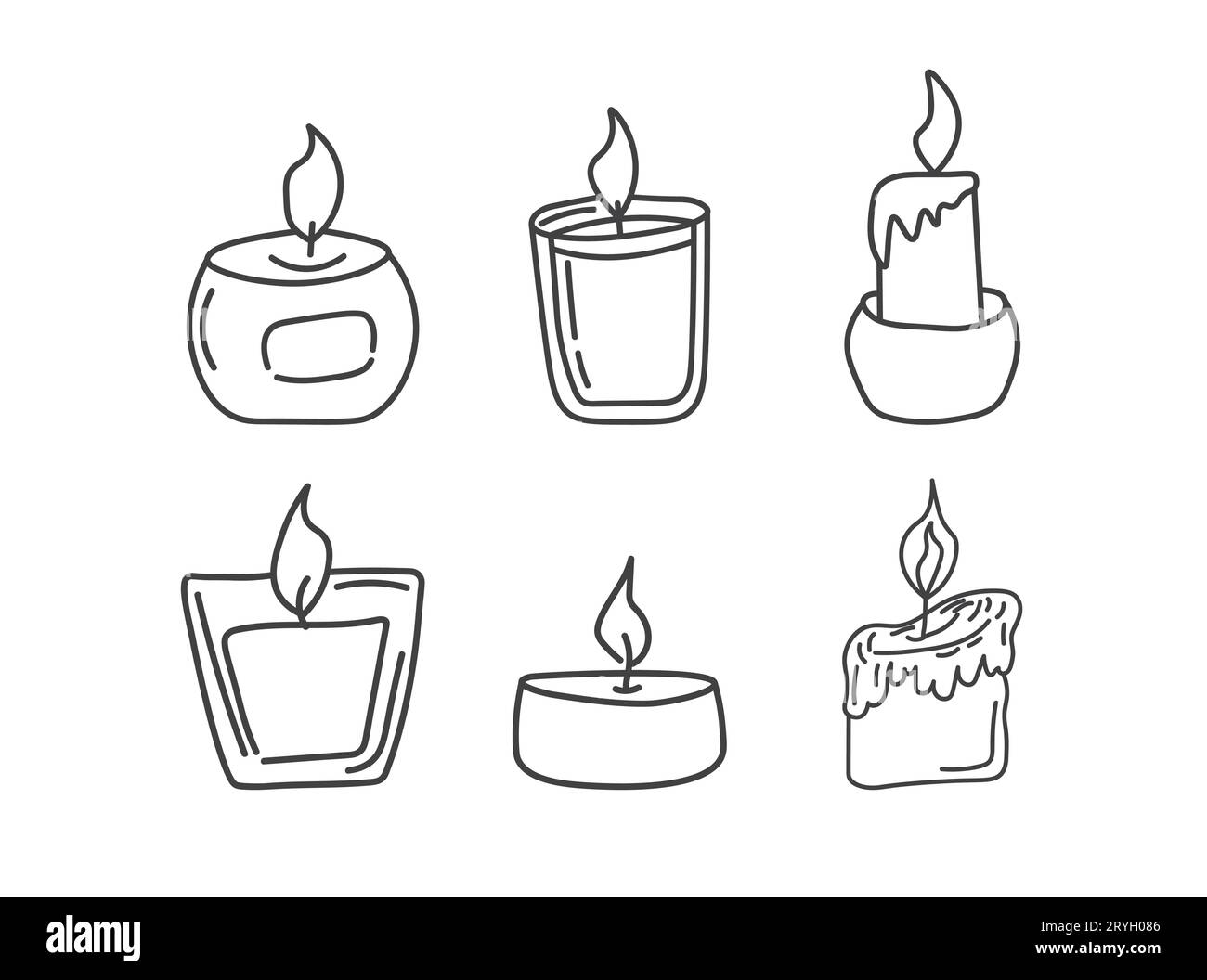 Hand drawn set of candles. Doodle candles. Burning aroma candles in ...