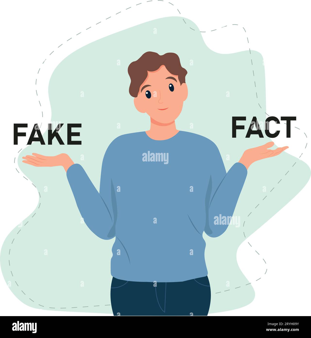 Man shrugging with a curious expression and trying to choose between ...