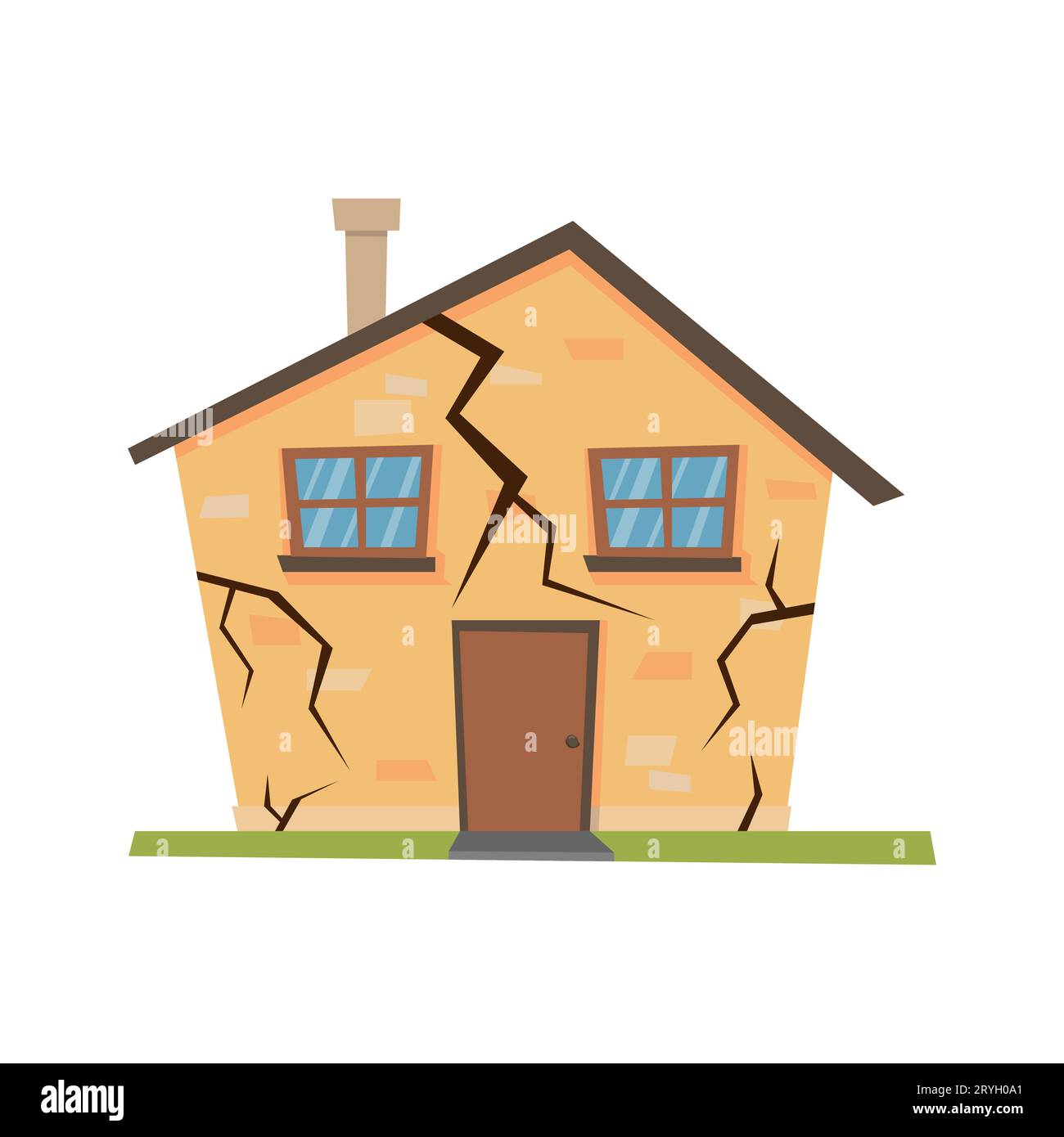 House being damaged by earthquake. Natural disaster insurance scene ...