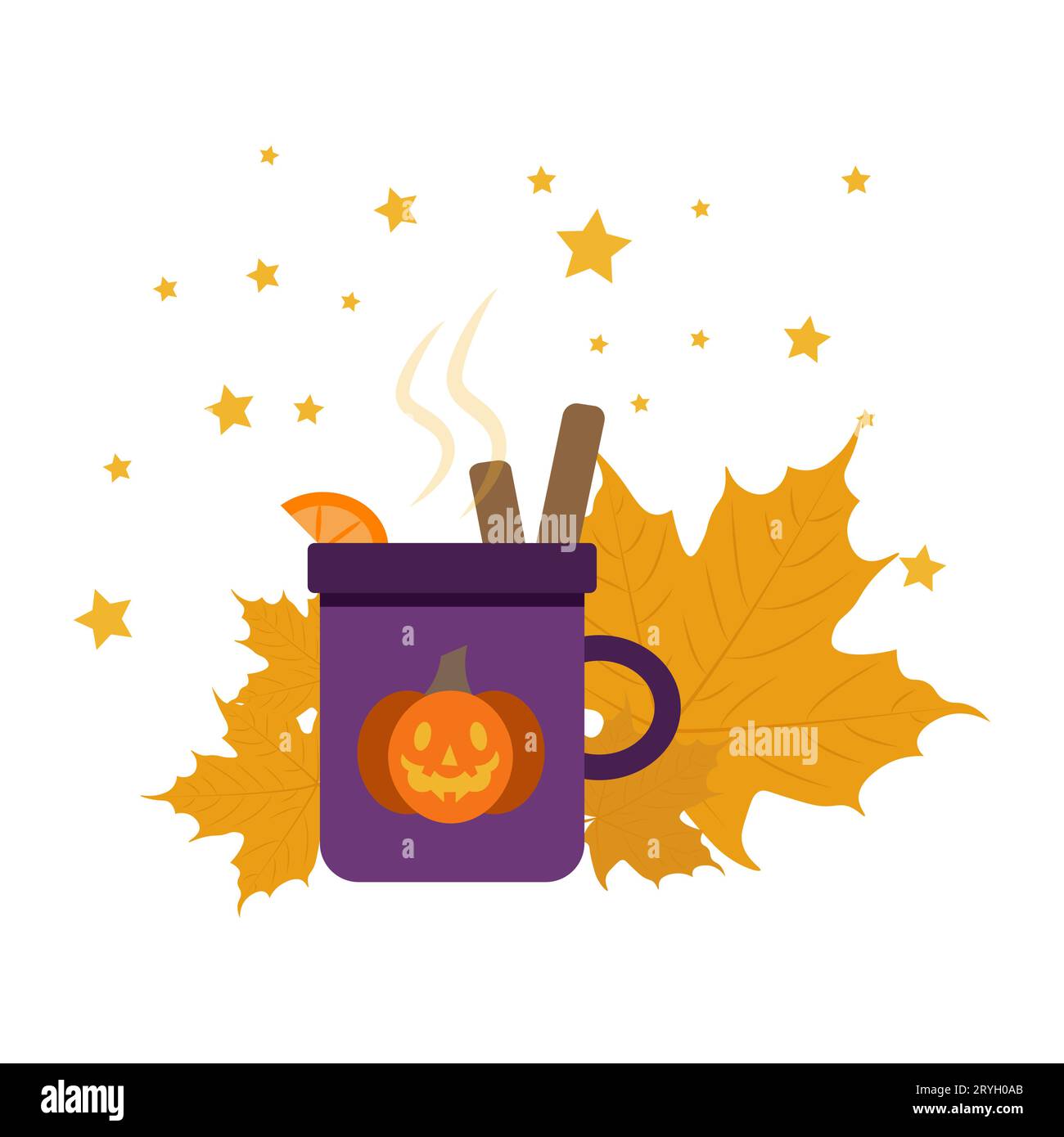 Mulled Wine Cup With Pumpkin Isolated On White Background Cute Vector