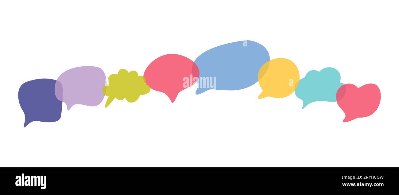 illustration of colored speech bubbles in a row with space for text ...