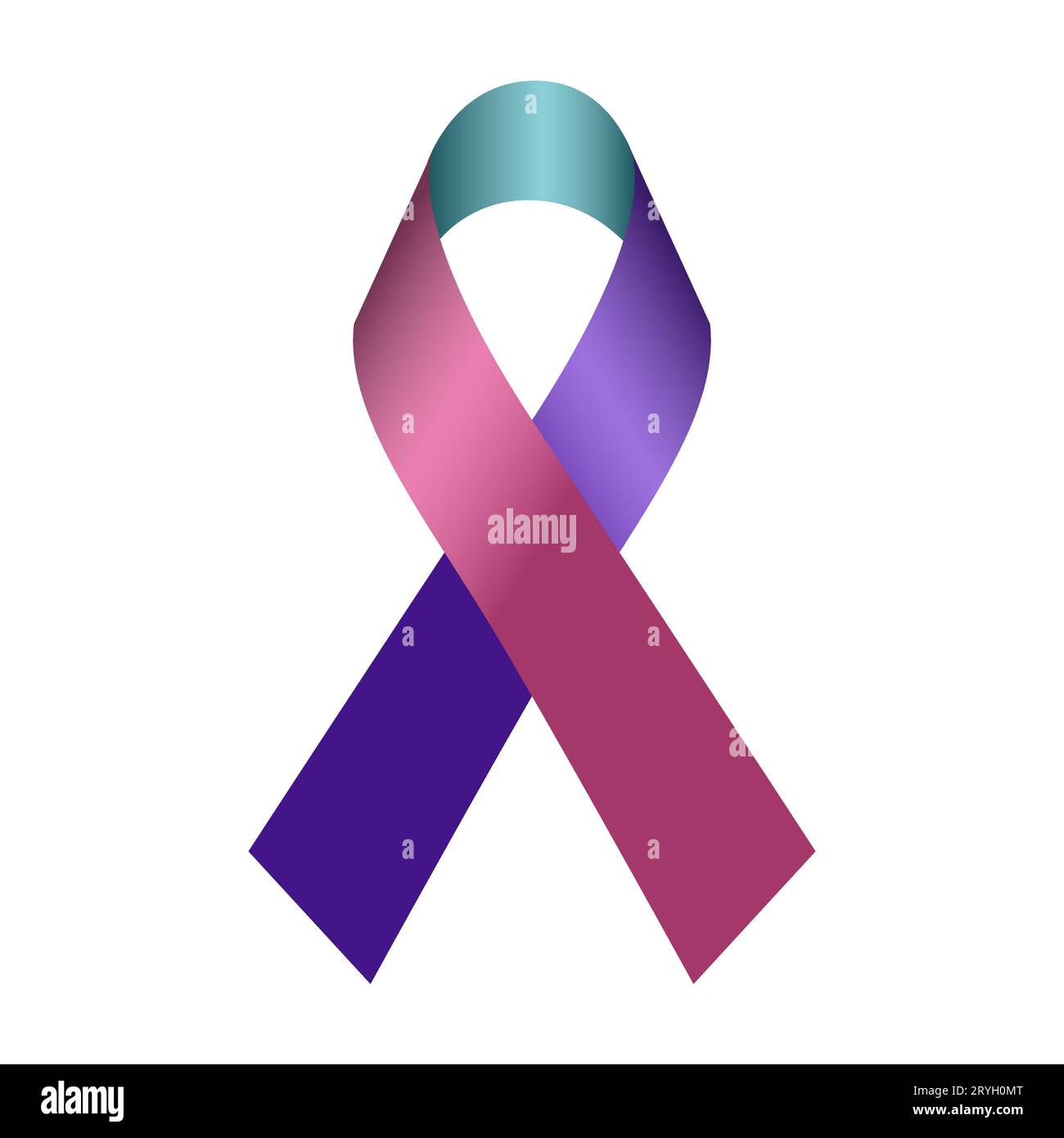 Purple, teal and pink ribbon awareness Thyroid cancer. Isolated on ...