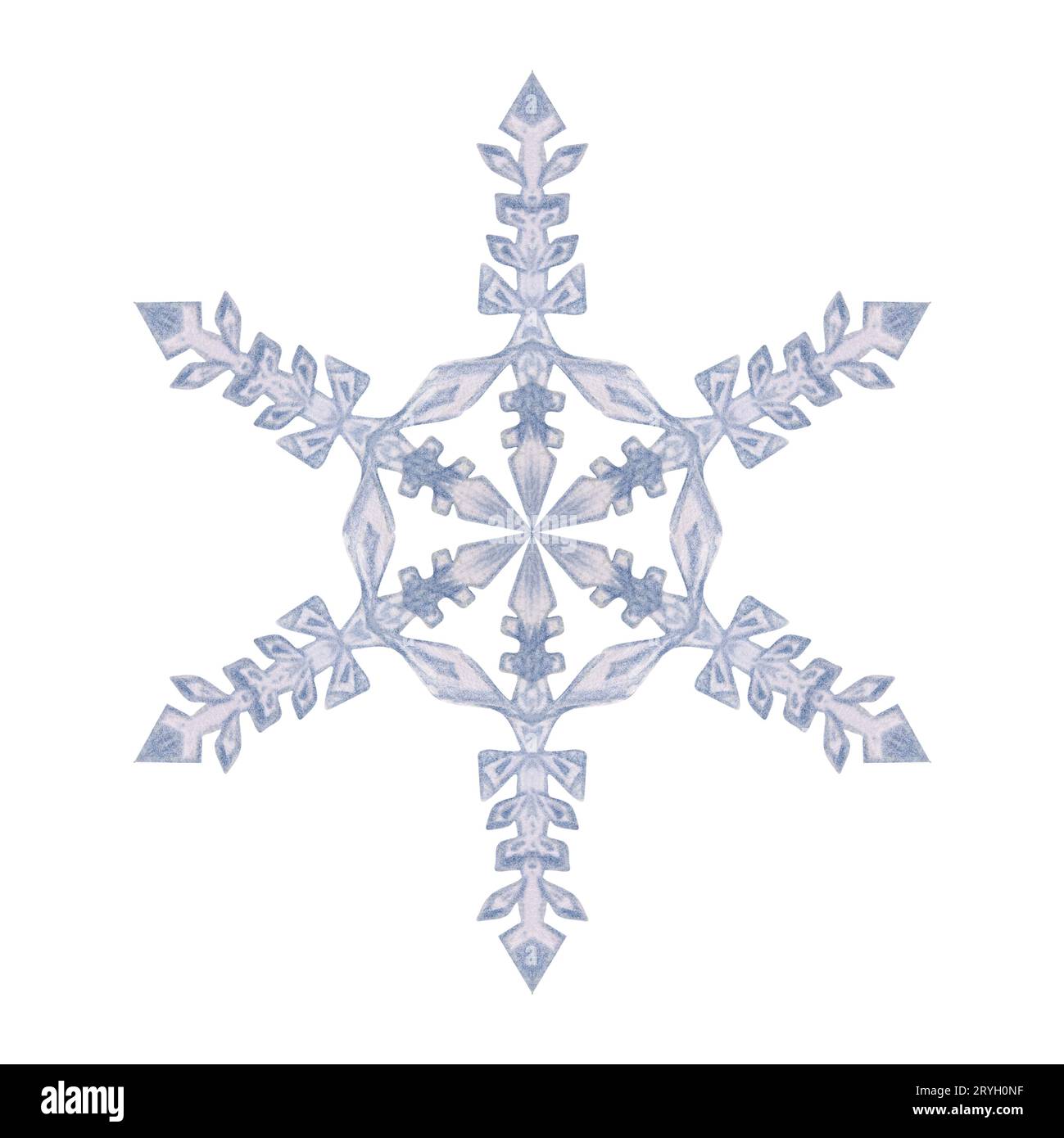 Hand drawn watercolor blue and silver snowflakes, water ice crystal ...