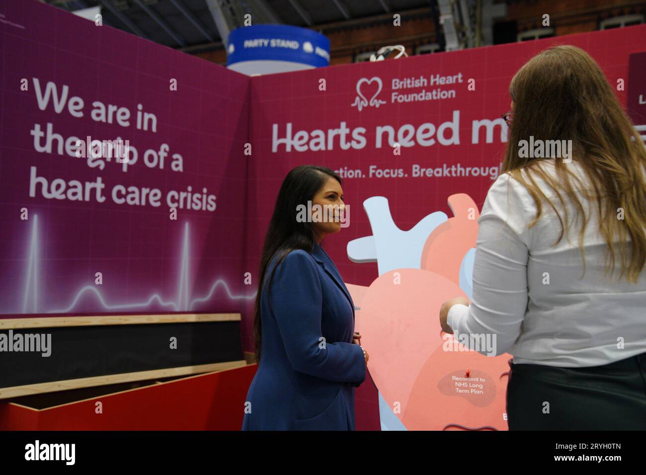 Former home secretary Dame Priti Patel, speaks with stall holders in ...