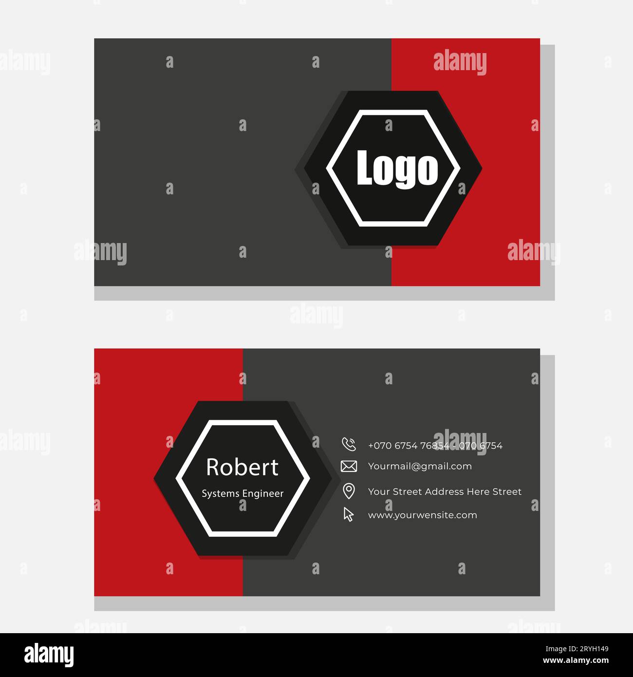 Red vector modern abstract clean and simple business card template ...