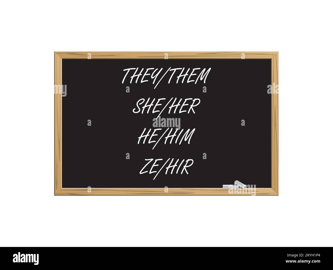 School blackboard with written gender pronouns. Concept of respect for ...