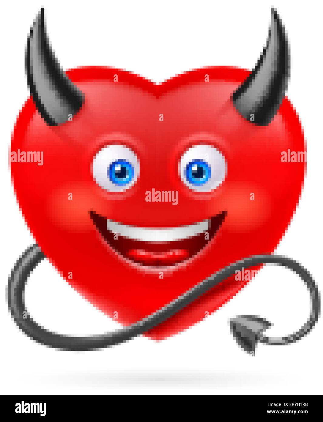 Red Heart Character with Black Horns and Devil Tail. Cute Cartoon Style ...