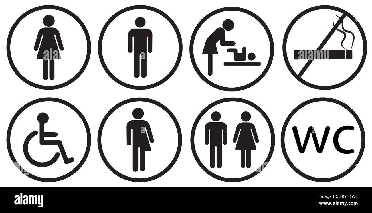 Toilet Line Icon Set On White Backgrounds Wc Sign Man Woman Mother