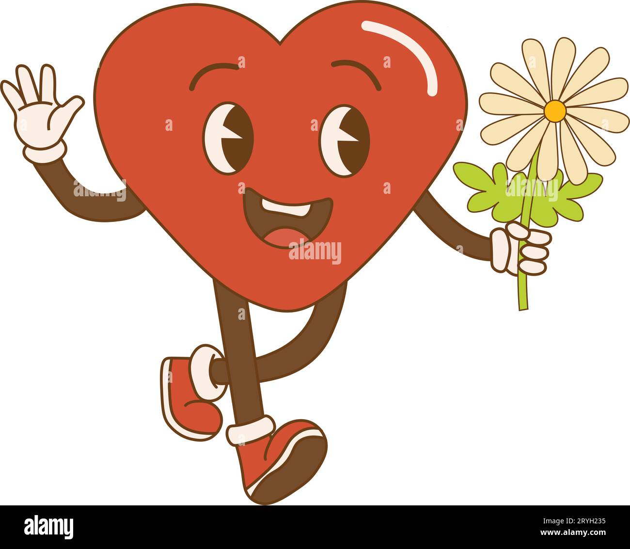 Retro style Valentine's day. Groovy retro heart. Hippie happy heart in ...